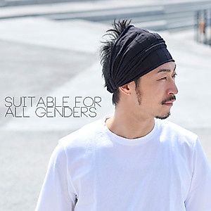 CHARM Wide Headband Bandana for Women - Mens Large Hair Turban Head Wraps Boho Band Black