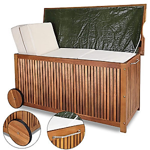 cucunu® Outdoor Storage Box 65 Gallon | 24x36x24 Inches Large Wooden Portable Deck Box & Outdoor Container for Patio Garden Pool Yard & Accessories