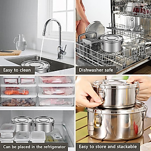 6 Pcs 304 Stainless Steel Food Storage Containers with Lid Bento Lunch Box Kimchi Containers Leak-Proof Reusable Flat Canister Food Box for Camping Trip Picnic Soup Salad,3 Size(22oz, 35oz, 54oz)