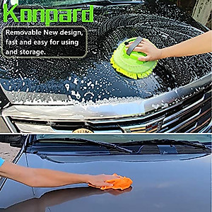Konpard 6 in 1 Car Wash Brush Kits with 46" Aluminum Alloy Long Handle, Car Wash Mop, Windshield Cleaner, Microfiber Duster, Window Squeegee, Tire Wheel Brush, Cleaning Cloth and Storage Bag