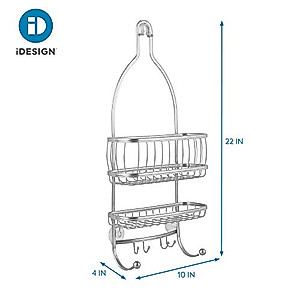 iDesign Metal Extra-Wide Hanging Shower Caddy, The York Collection – 10" x 4" x 22", Silver