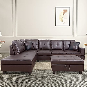 SIENWIEY Sectional Sofa Set, 103.5'' L-Shape Couch 3 PCS with Chaise and Storage Ottoman for Small Space Apartment Living Room Furniture(Brown,Left Chaise) A-brown