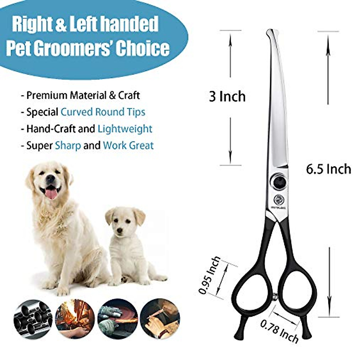 Downward Curved Dog Grooming Scissors Dog Scissors Shears for Grooming Face and Paws Safety Round Tips Dog Grooming Shears Trimming Cutting Scissors for Dog Cat Pet Grooming 6.5 Inch Univinlions