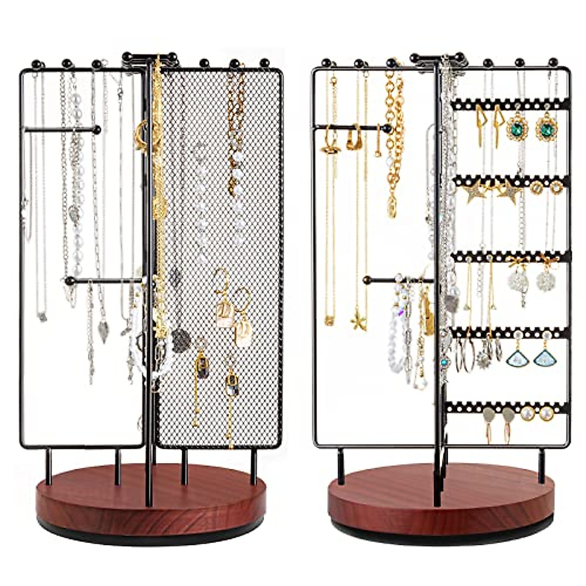 ProCase Jewelry Holder Organizer Earring Stand with 28 Necklace Hooks, 360 Rotating Necklace Holder Earrings Storage Rack Jewelry Tower Bracelet Holder, Holds More than 100 Pairs Earrings -Black
