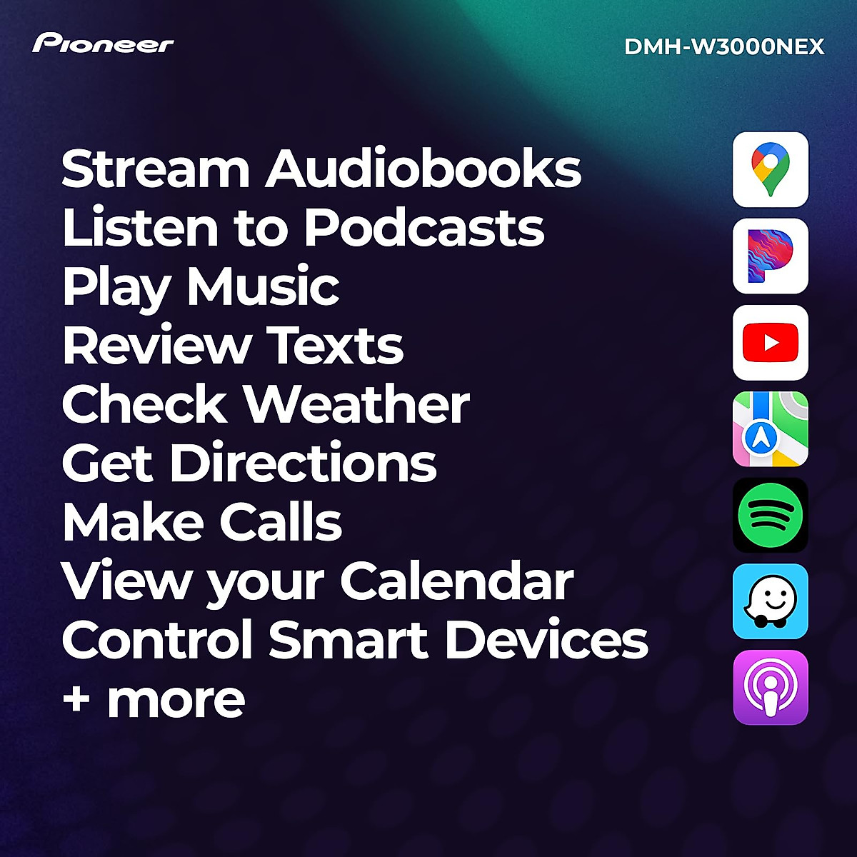 Pioneer DMH-W3000NEX 6.8" Double Din Multimedia Digital Media Receiver, Wireless Apple CarPlay and Android Auto, Bluetooth, Backup Camera Compatible, Touchscreen, One Touch Navigation