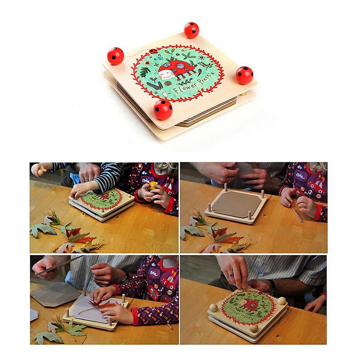Happytime Kids' Flower & Leaf Press Nature Crafts Wooden Art Kit Outdoor Play Learning Toy Creativity Pressed Flower Art Kit DIY Recycle Floral Press Gift for Kids & Teens, Girls & Boys