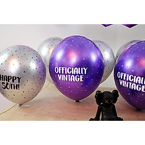 50 & Fabulous Birthday Party Pack - Purple & Silver Happy Birthday Bunting, Balloon, and Swirls Pack- Birthday Decorations - 50th Birthday Party Supplies