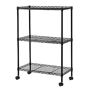 BELANITAS 3 Tier Storage Shelf Wire Shelving Unit with Wheels Steel Shelving Adjustable Metal Storage Rack Metal Shelving Unit Shelves for Pantry, Garage, Basement, Living Room, Kitchen,Black