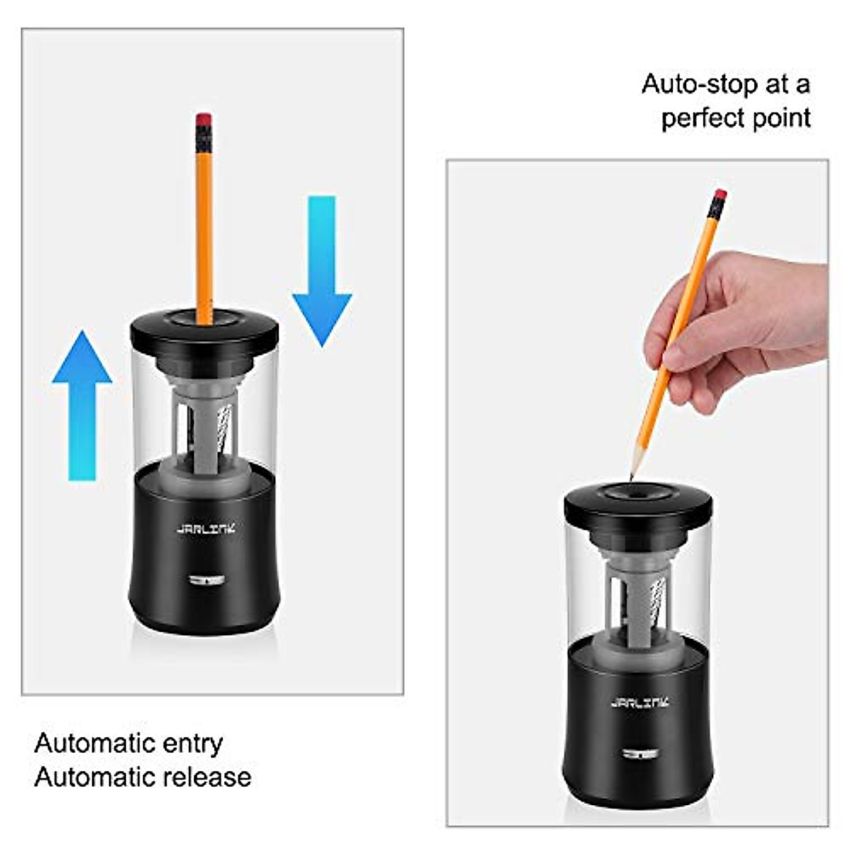 JARLINK Electric Pencil Sharpener, Fully Automated Rechargeable Sharpener Fast Sharpen for No.2/Colored Pencils(6-8mm), Portable in School/Office/Home (USB Cable Include)