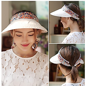 Roll Up Wide Brim Sun Visor UPF 50+ UV Protection Sun Hat with Neck Protector Beige