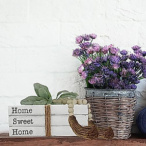 TenXVI Designs Decorative White Books, Set of 3 - Home Sweet Home Stacked Books - Rustic Farmhouse Accent Decor, Entryway Shelf, Mantel and Bedroom Night Stands with Bead/Flower Bundle