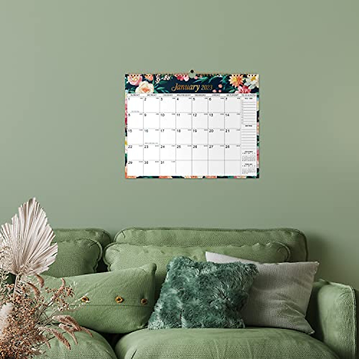 2023 Wall Calendar - Calendar 2023, 12 Monthly Wall Calendar 2023, January - December 2023, 14.8" x 11.57", Twin-Wire Binding + Hanging Hook + Thick Paper + Julian Dates - Floral
