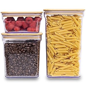 Red Panda Bamboo Plastic BPA free food storage containers with airtight bamboo lids, 3 piece set, meal prep containers