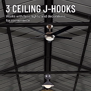 Domi 12' x 14' Hardtop Gazebo with Galvanized Steel Gable Roof, Pergola with Wood-Looking Aluminum Frame, Permanent Pavilion Outdoor Gazebo with Ceiling Hook for Deck Patio Lawn Yard Backyard Grill