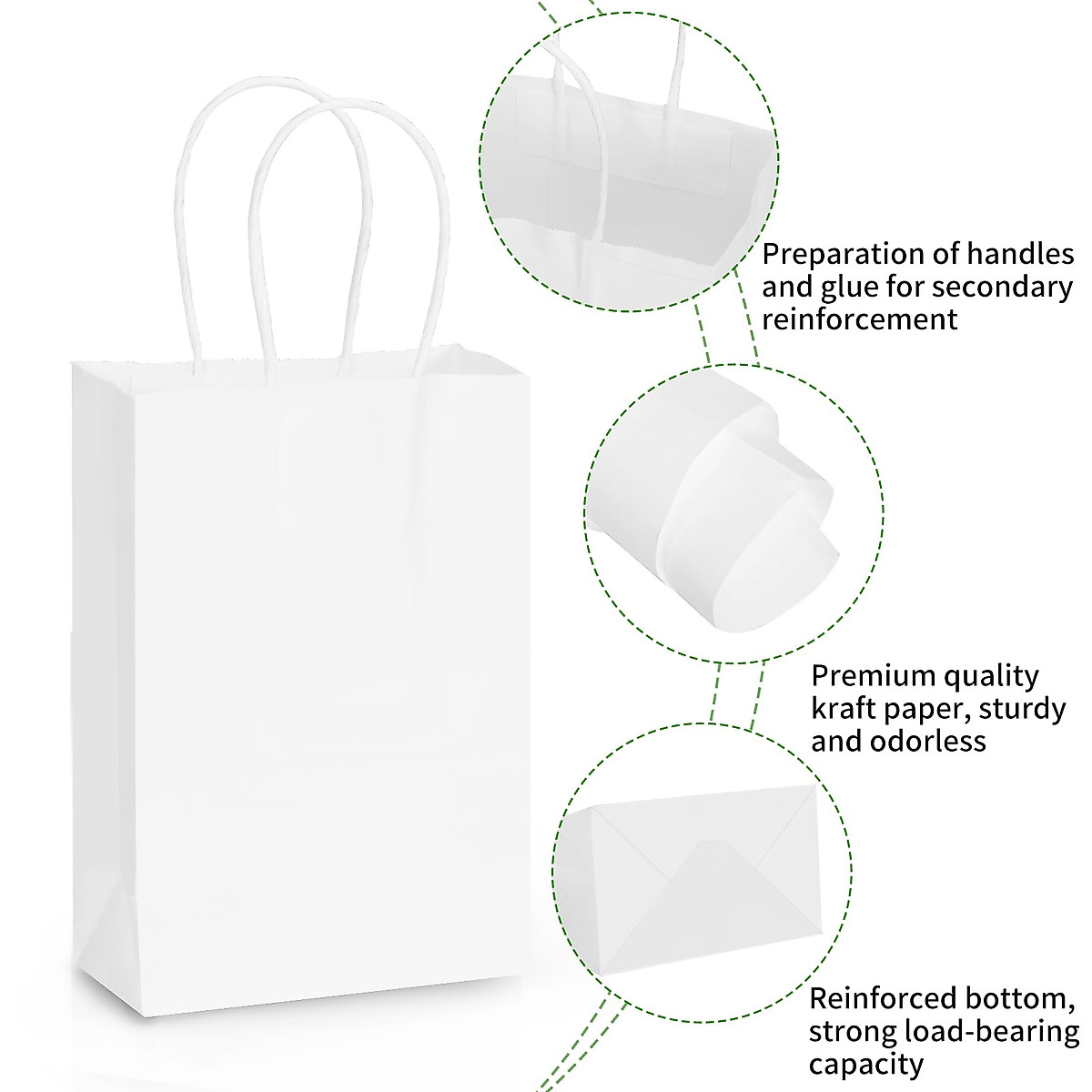 Moretoes 25pcs White Gift Bags 5.25x3.2x8 Inches Small Kraft Paper Bags with Handles Bulk, Retail Bags for Small Business, Shopping Bags, Birthday Wedding Party Favor Bags, Merchandise Bags