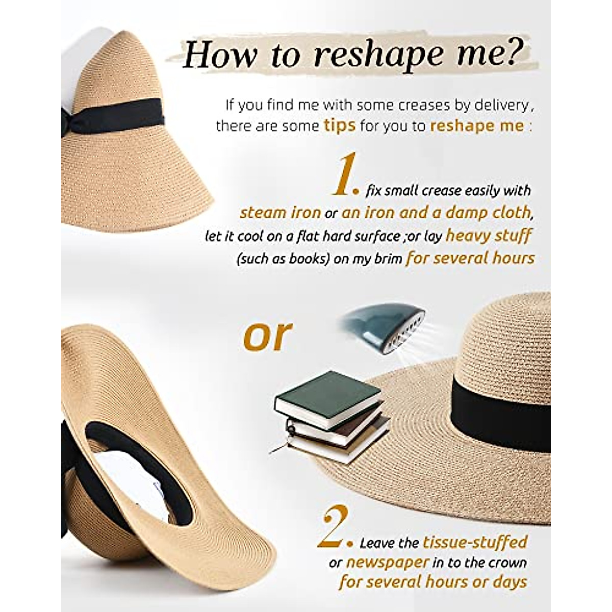 Sun Straw Hat Wide Brim UPF 50 Summer Foldable Roll up Floppy Beach Hats for Women