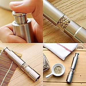 [Set of 2] Premium Stainless Steel Salt Grinder & Pepper Mill Set for Peppercorns Sea Salt Himalayan Salt and Spices, Thumb Push Button for 1 Hand Operation