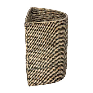 KOUBOO Rattan Laguna Half-Moon Waste Basket Trash Can – Laundry Room Storage, Wicker Garbage Can, Office, Bathroom, Kitchen, Bedroom Waste Basket, Gray - Brown