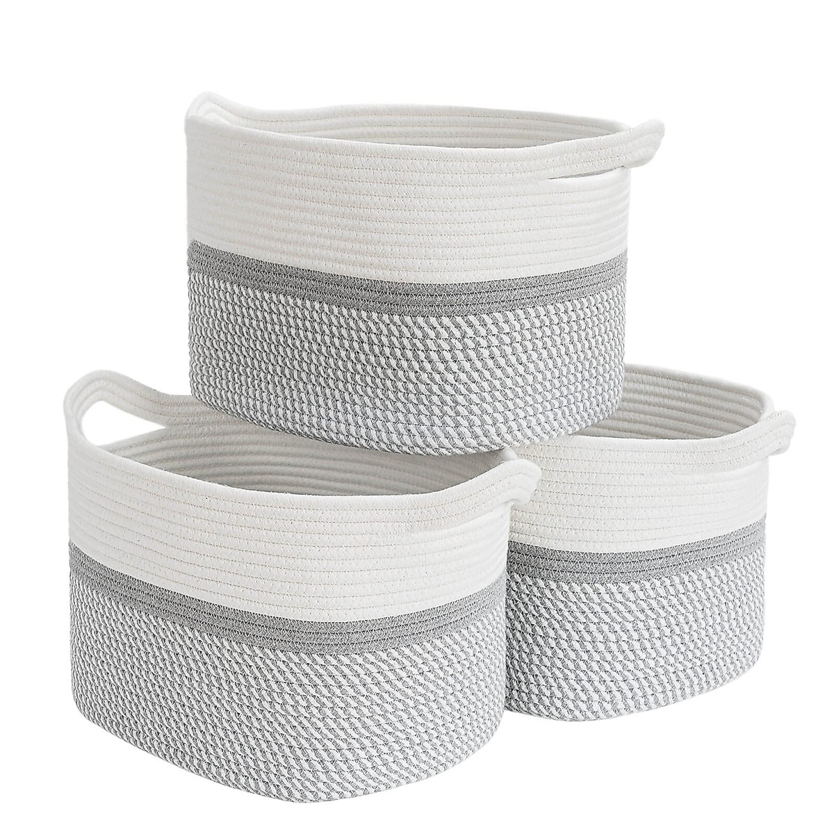 CHICVITA 3-Pack Cotton Rope Storage Baskets, Cube Basket, Under Shelf Basket, Basket Set for Nursery, Books, Socks Towels, Blankets, Gray