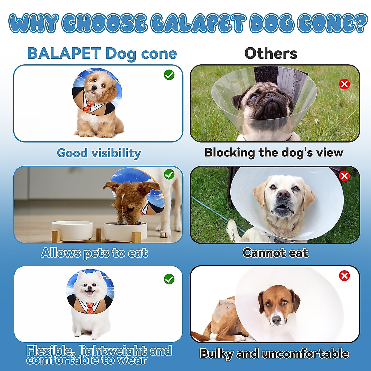 BALAPET Soft Dog Recovery Collar, Comfortable Lightweight Adjustable Pet Cone Collar for Dogs Recovery and Stop Licking,Fun Suit Pattern Styles Elizabethan Collar for Small Dog Cat(M)