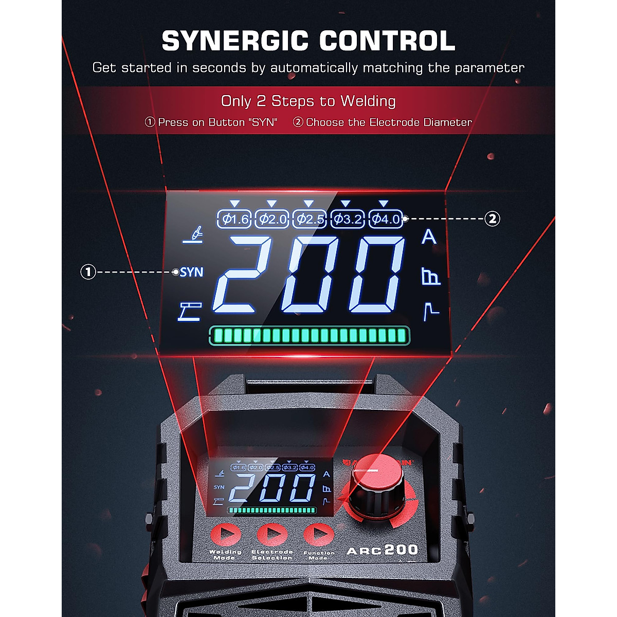 ARCCAPTAIN Stick Welder, [Large LED Display] 200A ARC/Lift TIG Welding Machine with Synergic Control, IGBT Inverter 110V/220V Portable MMA Welder Machine with Hot Start, Arc force and Anti-Stick