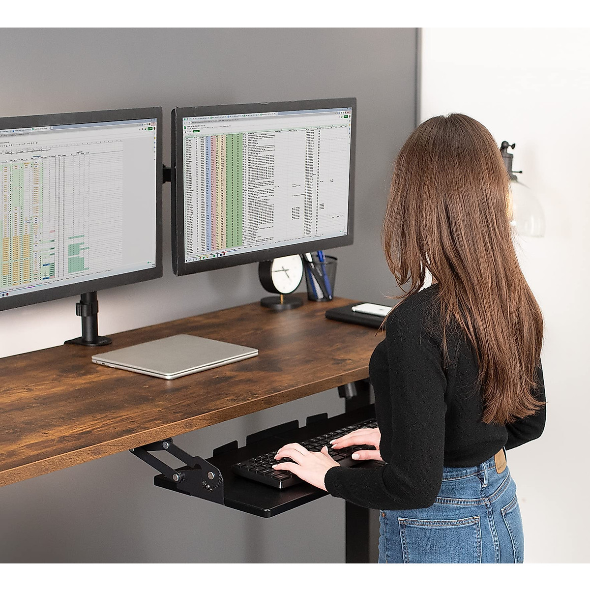 VIVO Large Under Desk 27 x 11 inch Computer Keyboard and Mouse Tray with Swinging Height Adjustment, 12 Settings, Platform Drawer for Typing, Black, MOUNT-KB08S