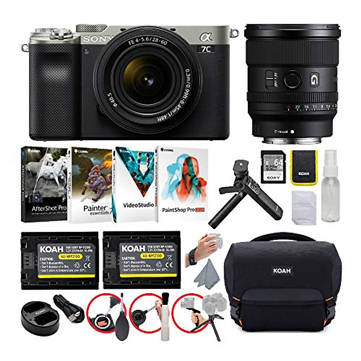 Sony Alpha a7C Full-Frame Mirrorless Camera (Silver) Bundle with FE 28-60mm and 20mm G Lens (6 Items)