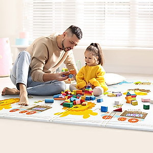 Bammax X-Large Waterproof Foam Padded Baby Play Mat | Reversible & Foldable | Safe & Thick Baby Foam Play Mat | 70" x 78" | Use as Baby Crawling Mat or Kids Play Mat for Floor | Includes Travel Bag