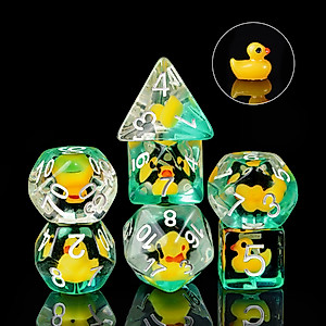 Cusdie 7-Die DND Dice, Polyhedral Dice Set Filled with Animal, Animal Dice Set for Role Playing Game Dungeons and Dragons D&D Dice MTG Pathfinder (Yellow Duck)