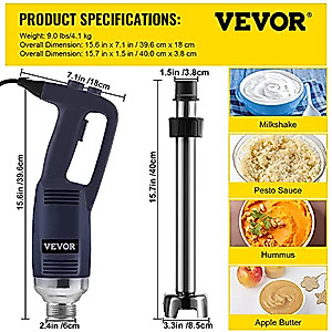 VEVOR Commercial Immersion Blender Variable Speed Heavy Duty Immersion Blender 750W Commercial Hand Mixer 304 Stainless Steel Hand Blender Commercial (15.8")