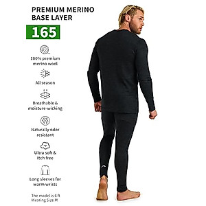 Merino.tech Merino Wool Base Layer Mens Set - Lite Merino Wool Thermal Underwear For Men Top, Bottom (Small, 165 LITE Charcoal Grey)