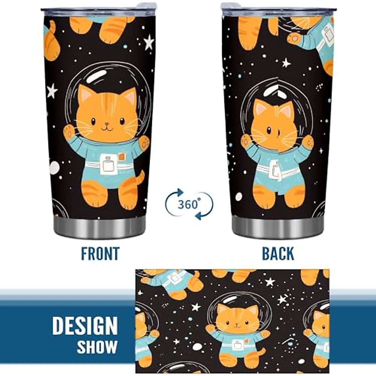 QWEUIOP 20oz Insulated Travel Coffee Mug Cute Cartoon Cats Stainless Steel Tumbler with Lid Double Wall Vacuum Coffee Cup For Hot and Cold Drinks14089