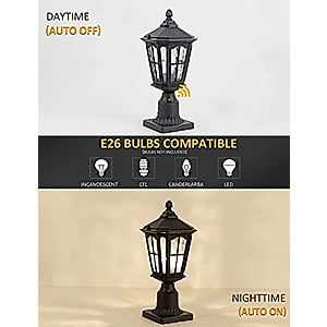 GYDZ Post Light Outdoor with 3-Inch Pier Mount Base, 17''H Exterior Post Light Fixture,Waterproof IP65 Classic Die Cast Aluminum with Water Ripple Glass, E26 Base 60W Max,Matte Black