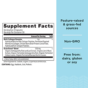 Ancient Nutrition Collagen Protein Brain Boost, Collagen Protein Capsules Brain Supplement for Reduced Joint Discomfort, Healthy Skin and Nails, 90 ct