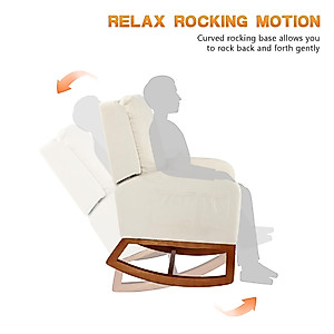 DAGONHIL Glider Chair Nursery Rocking Chair, High Back Armchair with Side Pocket, Upholstered Accent Chair with Rubber Wood Legs and Pillow, Flannel Chair for Living Room/Bedroom/Nursery, Beige