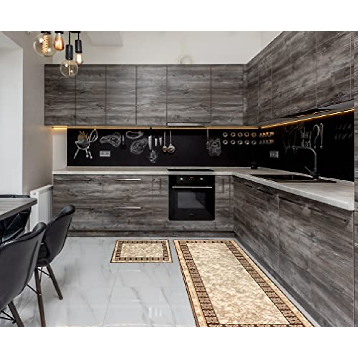 Gloria Non Slip Rubber Back Kitchen Rug Kitchen Runner Kitchen Mat Carpet for Kitchen Anti Slip Stair Treads (Emy-BGE, Kitchen Set (20"x59" and 20"x30"))