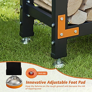 EFURDEN 4ft Firewood Rack Outdoor, Heavy Duty Wood Rack with 4 Reinforced Metal Pieces for Fireplace Wood Storage, Outdoor Indoor Firewood Rack Holder with Adjustable Foot Pad