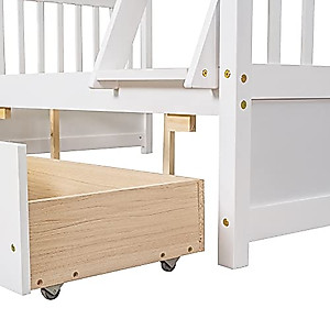 BIADNBZ Twin Over Full Bunk Bed with Two Drawers, Convertible Bunkbeds, Solid Wood Bedframe Furniture with Storage and Ladder, for Kids Teens Adults Bedroom, White
