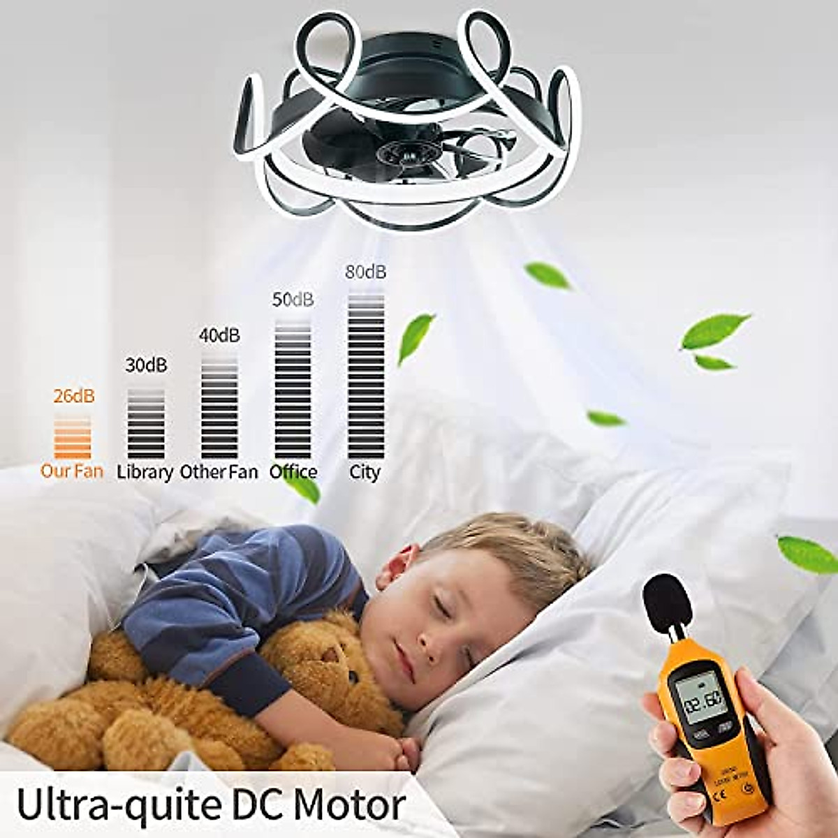 XuanDe Ceiling Fans with Lights and Remote Modern 18" Ceiling Fans Bladeless, Quiet Motor Stepless Dimmable 6 Wind Speeds Geometric, Low Profile Flush Mount Ceiling Fan for Bedroom Living Room