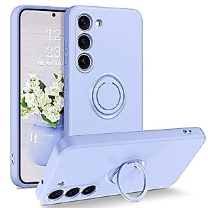 Telaso for Samsung Galaxy S23 Case, Slim Silicone | 360° Ring Holder Kickstand | Support Car Mount | Soft Gel Rubber Hybrid Bumper Samsung Galaxy S23 Phone Case Cover for Girls Women, Purple/Lavender