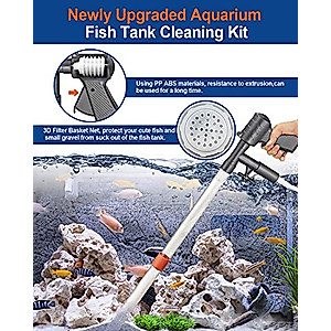 QZQ Aquarium Gravel Cleaner [2023 Edition] Vacuum Fish Tank Vacuum Cleaner Tools for Aquarium Water Changer with Aquarium Thermometers Fish Net kit Use for Fish Tank Cleaning Gravel and Sand