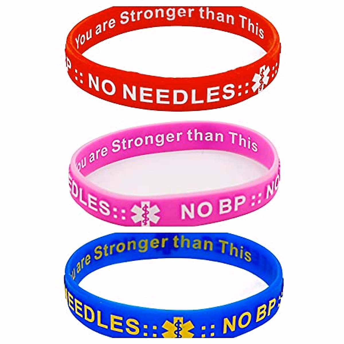 MandM NO BP, NO Needles for Dialysis, Lymphedema Arm Alert Silicone Bracelets, Wristbands Blue and Red(2)