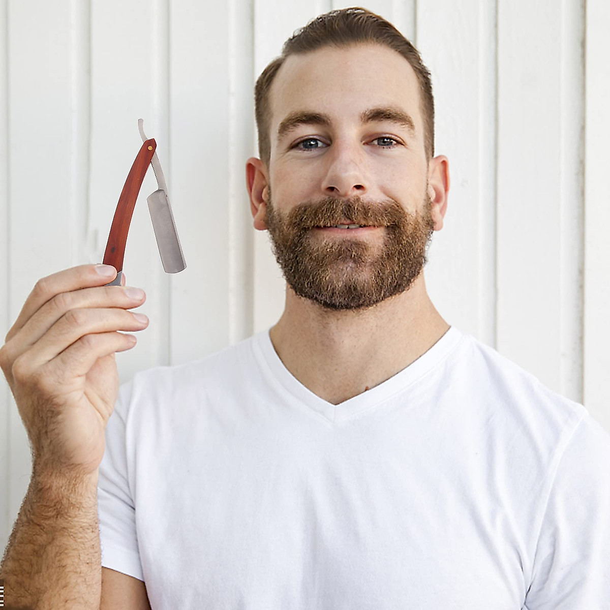 Lurrose Straight Razor- Carbon Steel Straight Edge Barber Razor Professional Mens Straight Razor Kit with Vintage Wood Handle