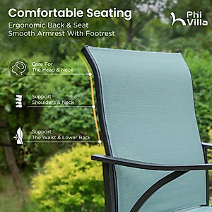 PHI VILLA Outdoor Bar Stools Swivel Set of 4, Bar Height Patio Stools & Chairs with Back and Armrest, All-Weather Textilene Fabric Bar Furniture for Deck Lawn Garden, Waterproof and Quick-Drying