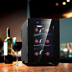 Mojgar 6 Bottle Wine Cooler, Freestanding Small Wine Fridge with 46-66℉ Digital Temperature Control Thermoelectric Wine Cooler, Countertop Wine Cooler for Wine Enthusiasts, 16L Wine Refrigerator