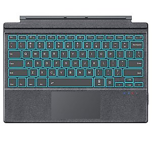 MoKo Type Cover Fit Microsoft Surface Pro 7 Plus/Pro 7/ Pro 6/ Pro 5/Pro 4/Pro 3, Ultra-Slim Wireless Bluetooth Tablet Computer Keyboard with Trackpad, 7-Color LED Backlit, Rechargeable Battery, Gray