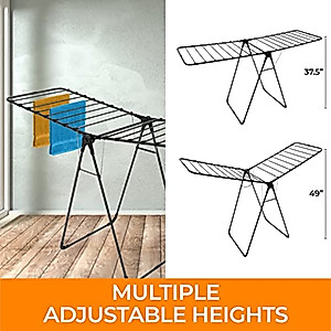 happhom Clothes Drying Rack, Height Adjustable Gullwing for Clothes and Dress, Space Saver Laundry Drying Rack with Smart Lock System, Easy Folding and Hanging for Storage, Sturdy Stainless Steel