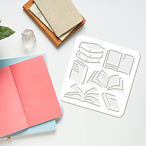 FINGERINSPIRE 4PCS Book Stencils for Painting 5.9x5.9 inch Plastic PET Collection Books Stencil Templates Reusable Stacked Standing Book Drawing Stencil for Office Study Library Wall Decor