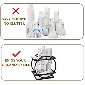 WRINGKIT 2 Tier Bathroom Counter Organizer, Countertop Bathroom Organizer, High-Capacity Iron Perfume Cosmetics Storage Display Rack, Black Skincare Dresser Make Up Holder for Bathroom