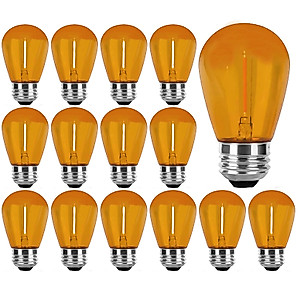 LRSUEYSKIN 15 Pack Orange LED Bulb S14 LED Relacement Bulbs 1W Shatterproof S14 Outdoor Indoor String Replacement Light Bulb Waterproof Plastic E26 Base for Wedding Garden Party Yard(Orange)